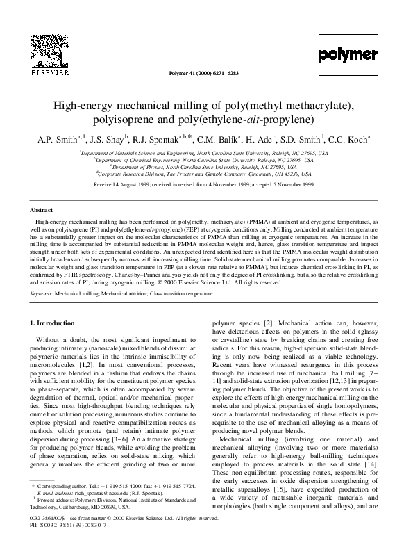 (PDF) High-energy mechanical milling of poly(methyl methacrylate ...