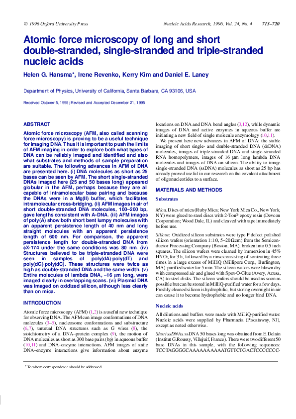 (PDF) Atomic force microscopy of long and short double-stranded, single ...