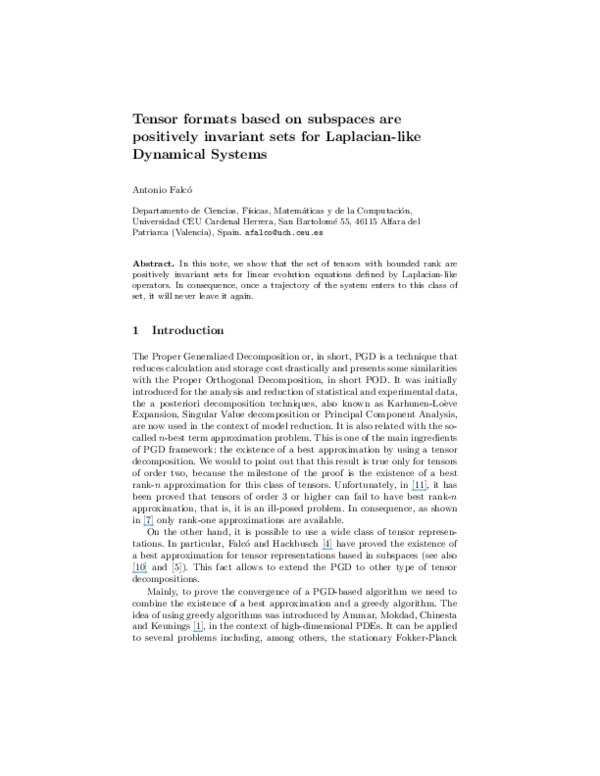 (PDF) Tensor Formats Based on Subspaces are Positively Invariant Sets for Laplacian-Like ...