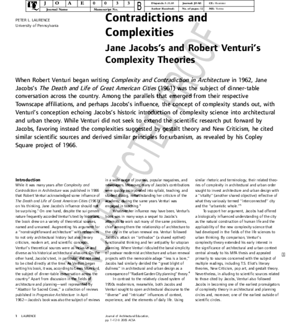 (PDF) "Contradictions and Complexities: Jane Jacobs's and Robert ...