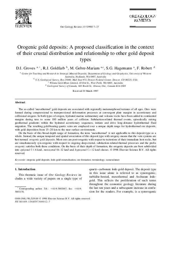 (PDF) Orogenic gold deposits: A proposed classification in the context ...