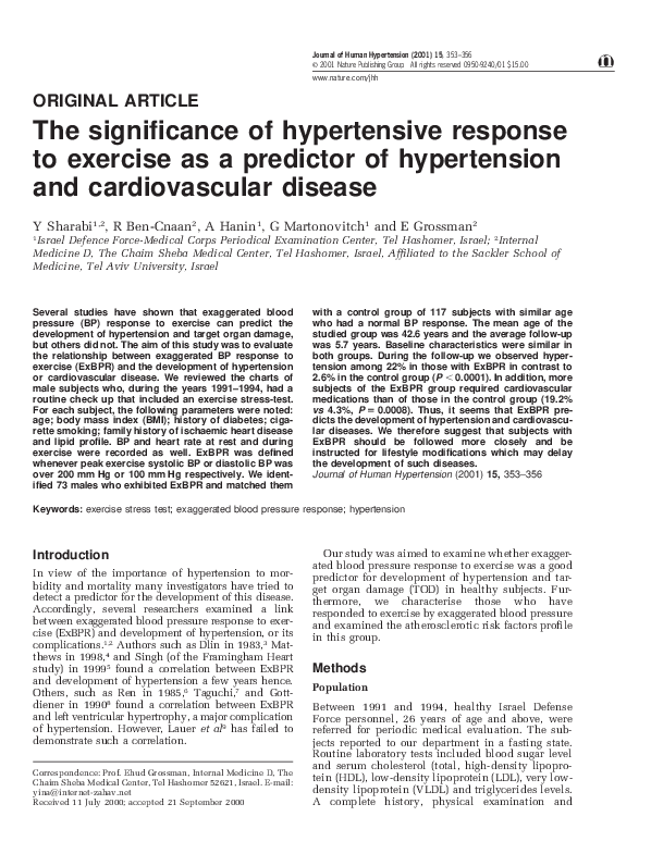 (PDF) The significance of hypertensive response to exercise as a ...