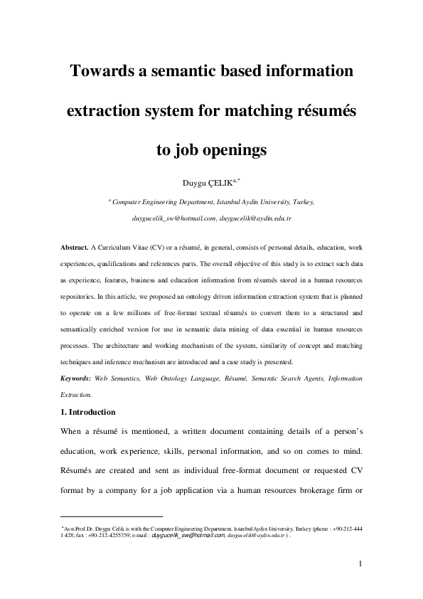 Pdf An Ontology Based Information Extraction Approach For Résumés