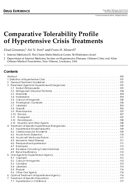 (PDF) Comparative Tolerability Profile of Hypertensive Crisis Treatments