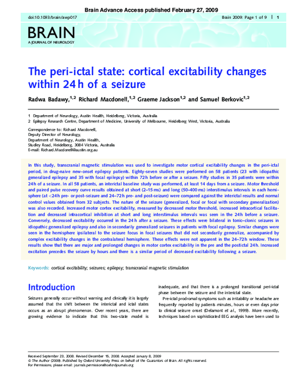 (PDF) The peri-ictal state: cortical excitability changes within 24 h ...
