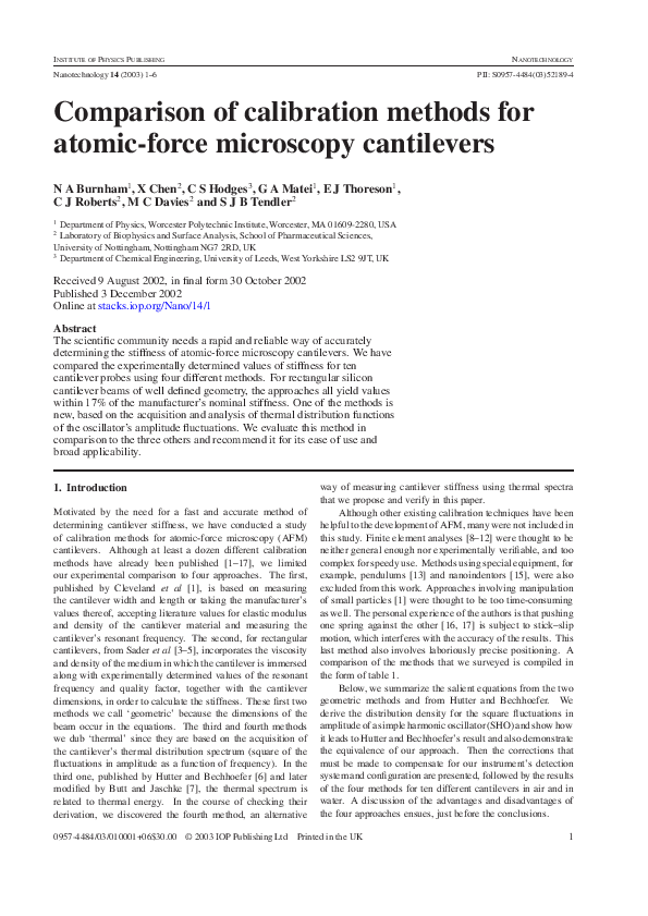 Pdf Comparison Of Calibration Methods For Atomic Force Microscopy