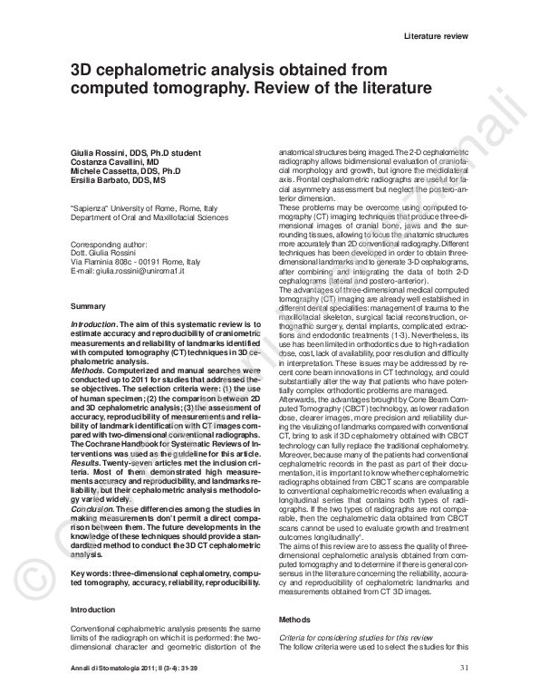 (PDF) 3D cephalometric analysis obtained from computed tomography ...