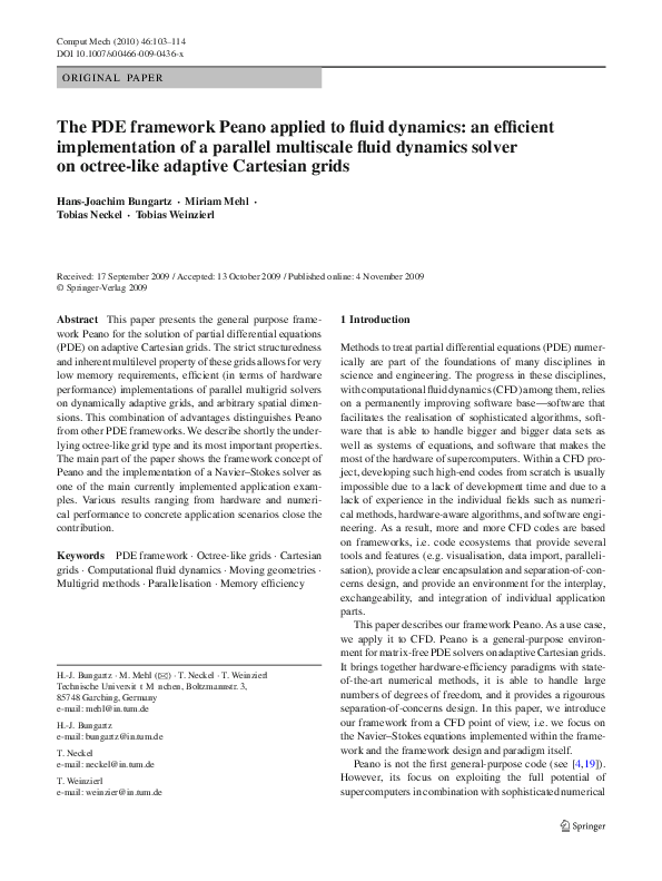 Pdf The Pde Framework Peano Applied To Fluid Dynamics An Efficient