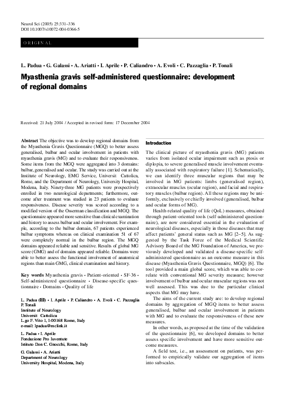 (PDF) Myasthenia gravis self-administered questionnaire: development of ...