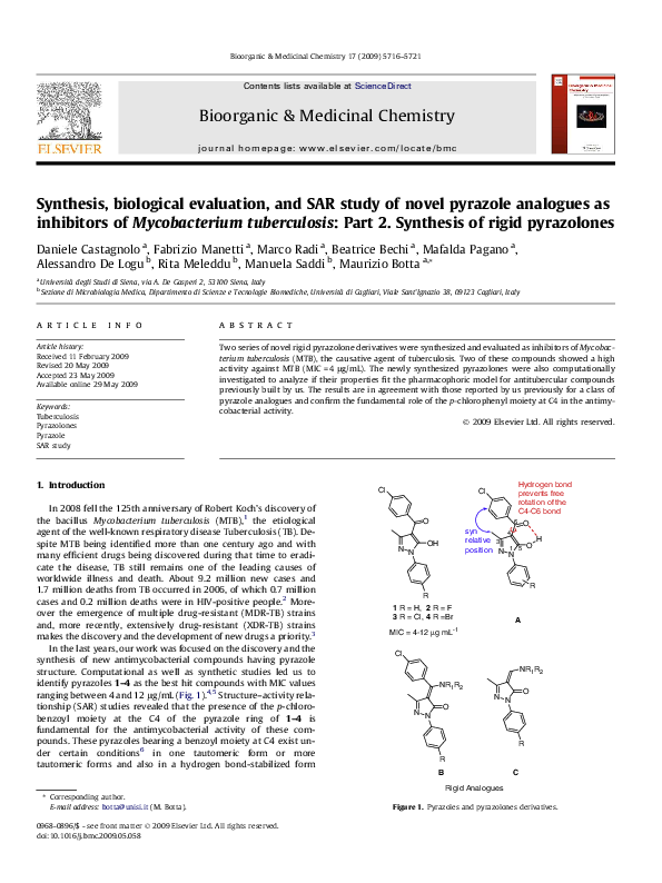 (PDF) Synthesis, biological evaluation, and SAR study of novel pyrazole analogues as inhibitors ...