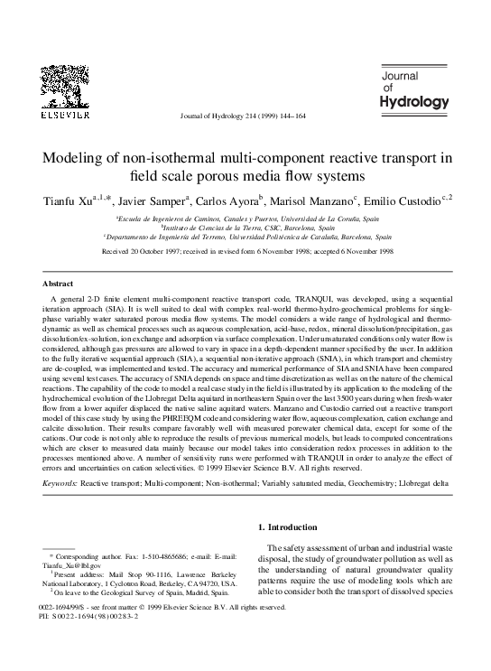 (PDF) Modeling of non-isothermal multi-component reactive transport in field scale porous media ...