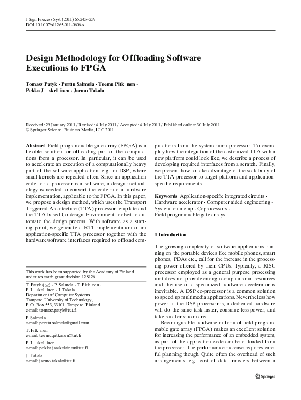 Pdf Design Methodology For Offloading Software Executions To Fpga