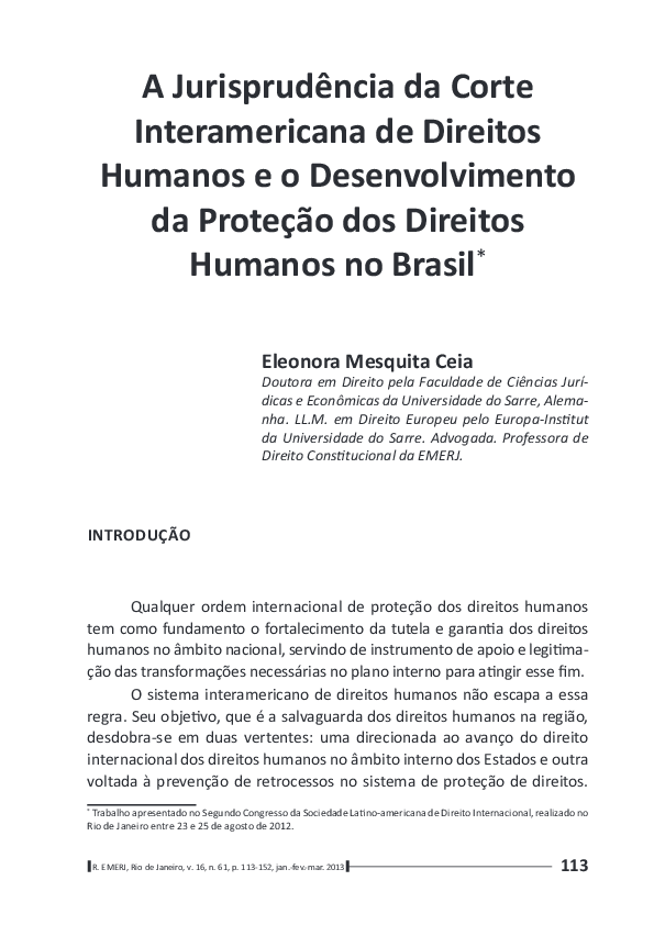 (PDF) A Jurisprudência da Corte Interamericana de Direitos Humanos e o Desenvolvimento da ...