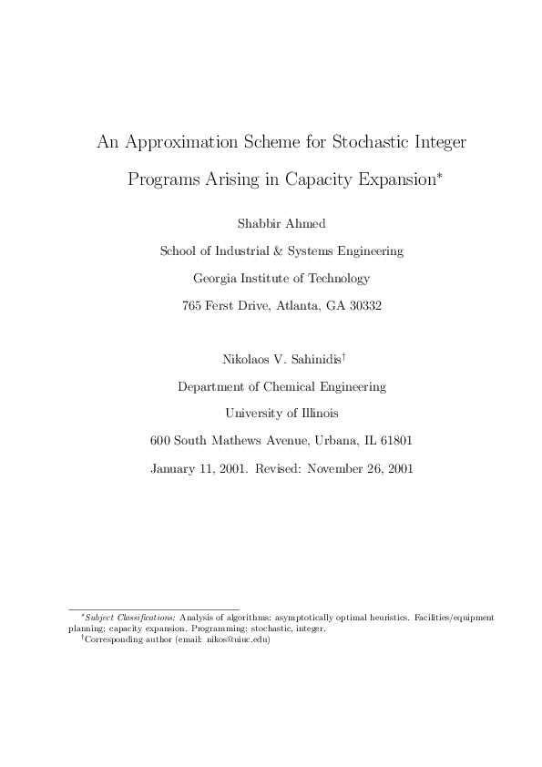(PDF) An Approximation Scheme for Stochastic Integer Programs Arising in Capacity Expansion