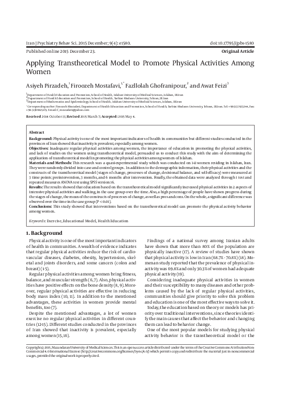 (PDF) Applying Transtheoretical Model to Promote Physical Activities ...