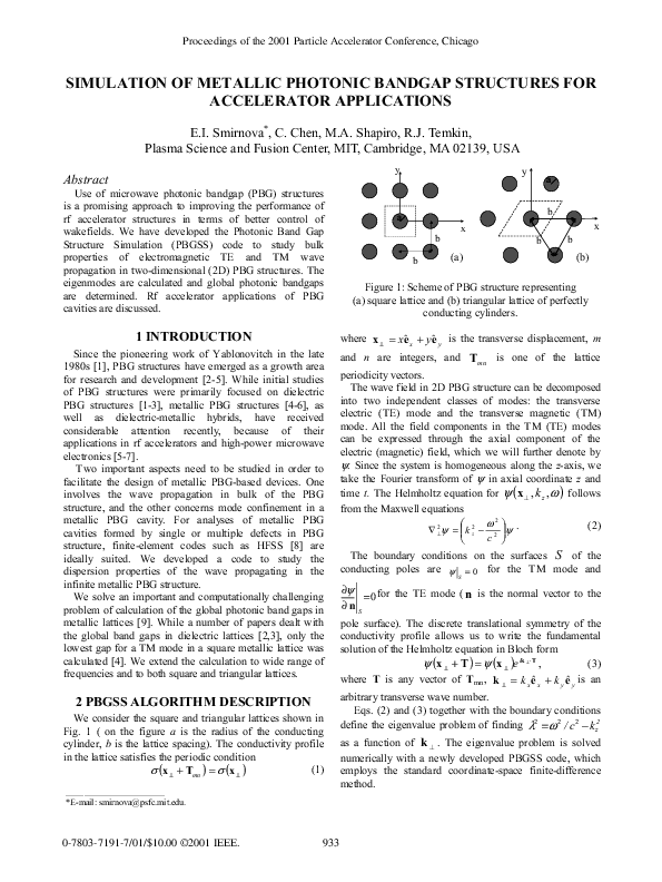 Simulation of metallic photonic bandgap structures for accelerator ...