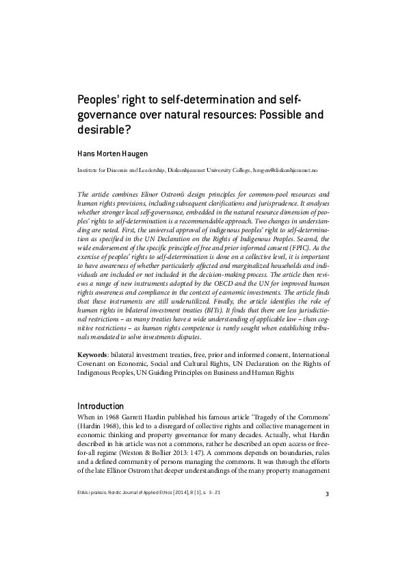 (PDF) Peoples’ right to self-determination and self-governance over ...