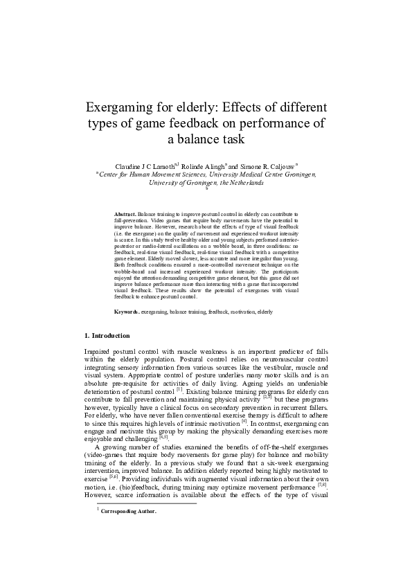 (PDF) Exergaming for elderly: effects of different types of game ...