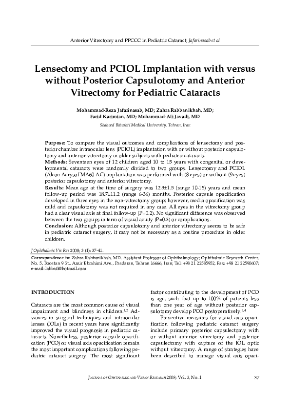 (PDF) Lensectomy and PCIOL Implantation with versus without Posterior ...