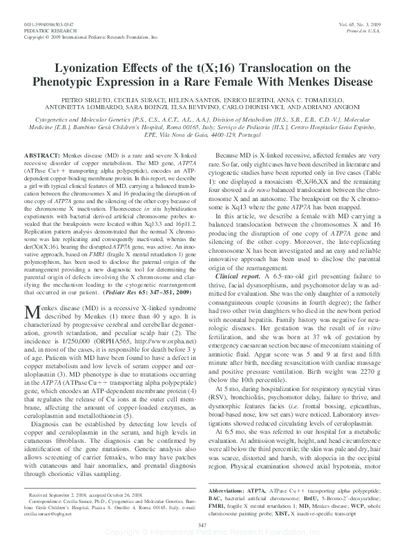 (PDF) Lyonization Effects of the t(X;16) Translocation on the ...