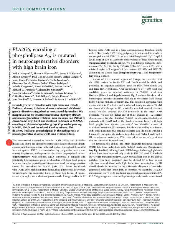 (PDF) PLA2G6, encoding a phospholipase A2, is mutated in ...