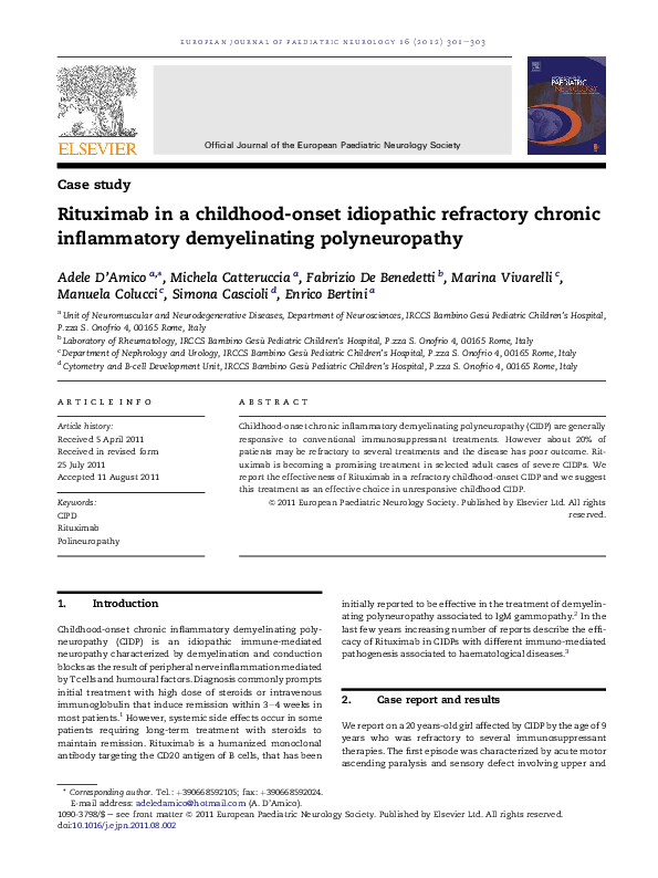 (PDF) Rituximab in a childhood-onset idiopathic refractory chronic inflammatory demyelinating ...