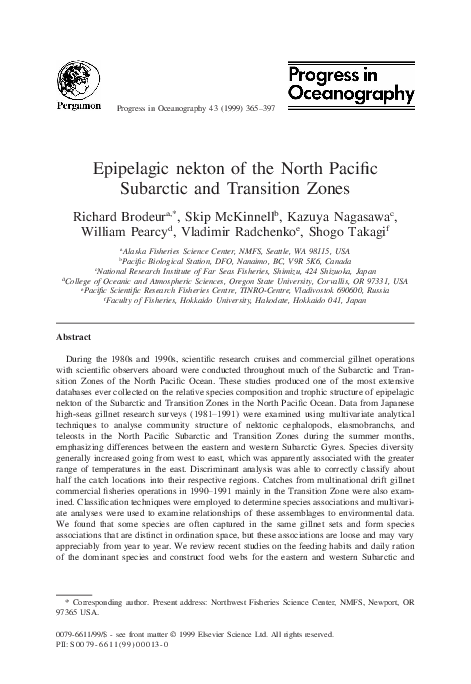 (PDF) Epipelagic nekton of the North Pacific Subarctic and Transition Zones
