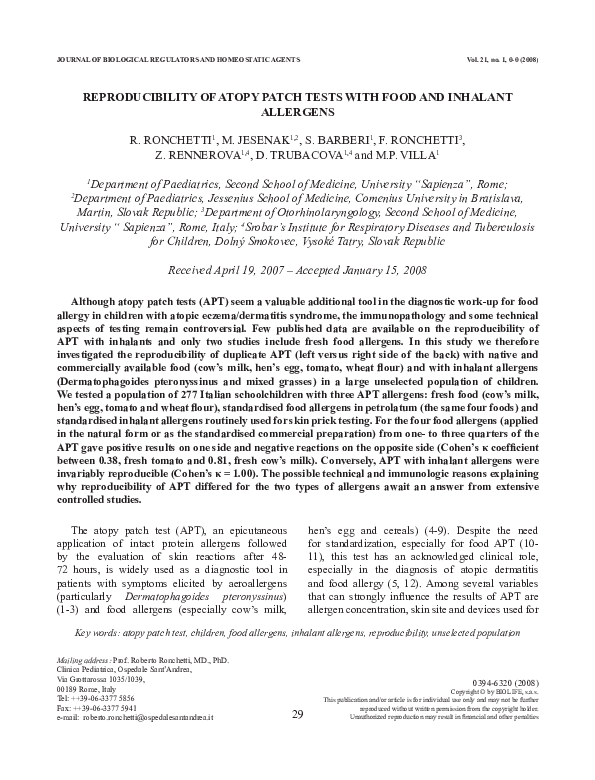 Pdf Reproducibility Of Atopy Patch Tests With Food And Inhalant Allergens