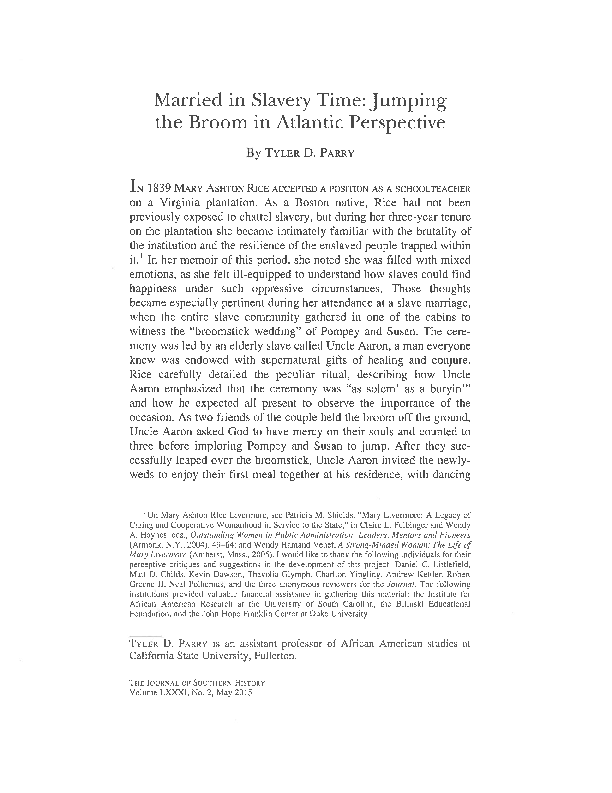 (PDF) "Married in Slavery Time: Jumping the Broom in Atlantic ...