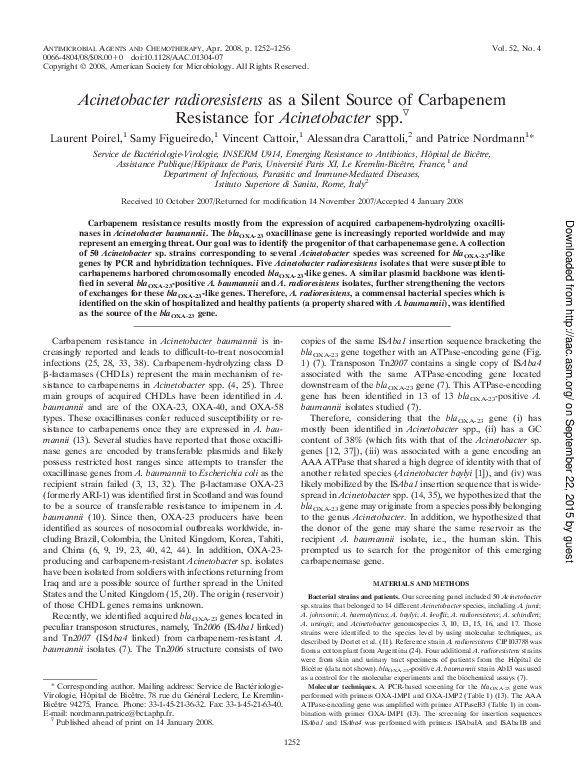 (PDF) Acinetobacter radioresistens as a silent source of carbapenem ...
