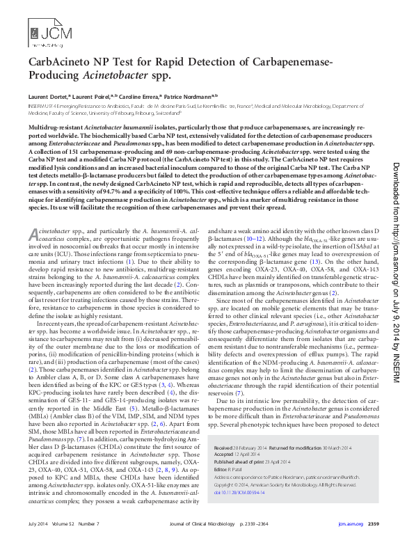 (PDF) CarbAcineto NP test for rapid detection of carbapenemase ...