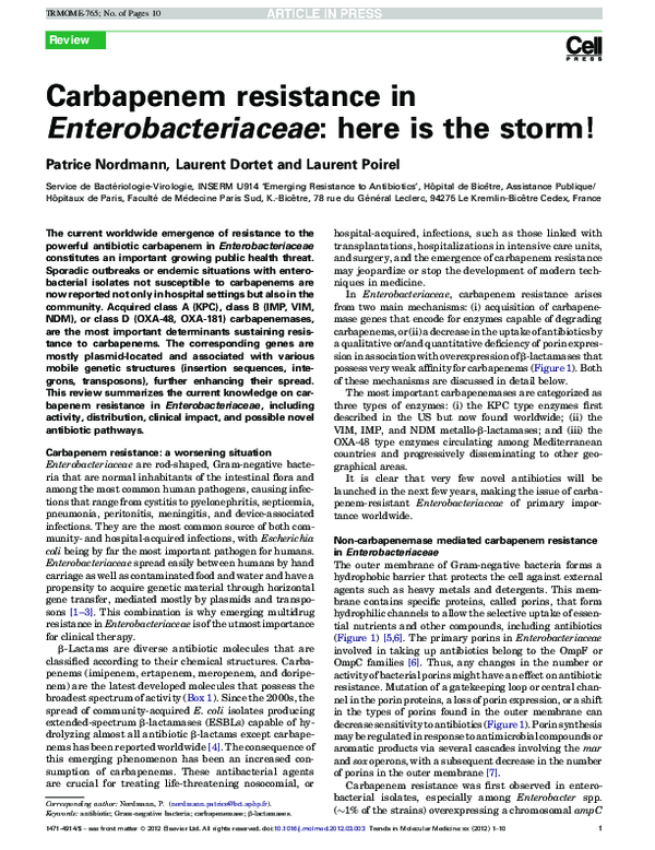 (PDF) Carbapenem resistance in Enterobacteriaceae: here is the storm ...