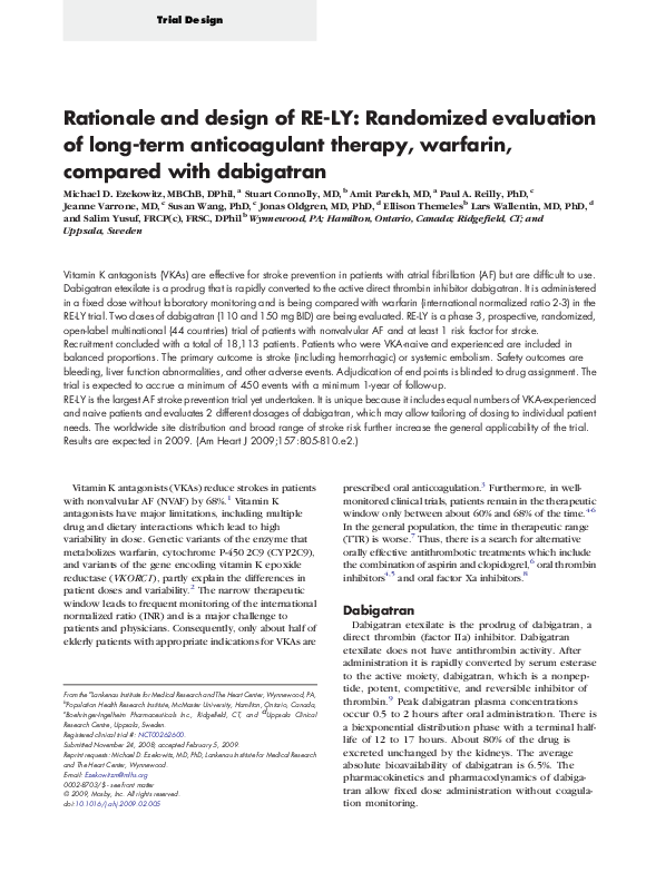 (PDF) Rationale and design of RE-LY: Randomized evaluation of long-term ...