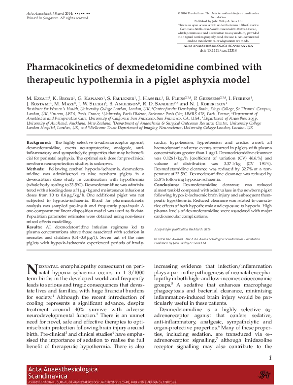 (PDF) Pharmacokinetics of dexmedetomidine combined with therapeutic ...