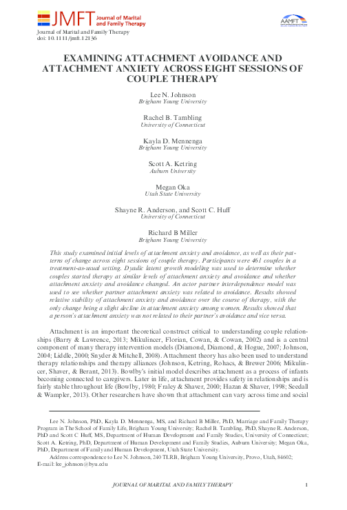 Pdf Examining Attachment Avoidance And Attachment Anxiety Across