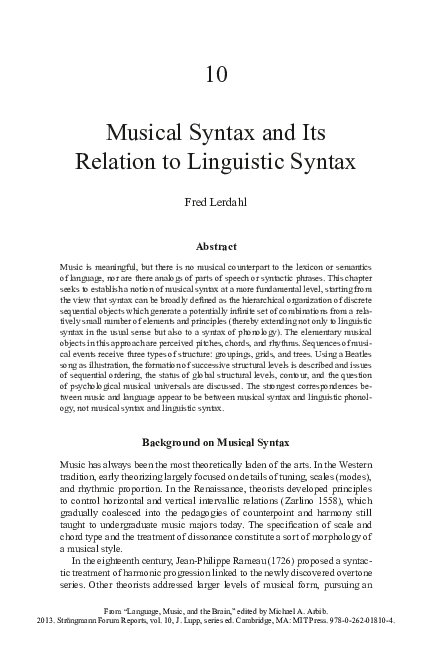 (PDF) Musical Syntax and Its Relation to Linguistic Syntax