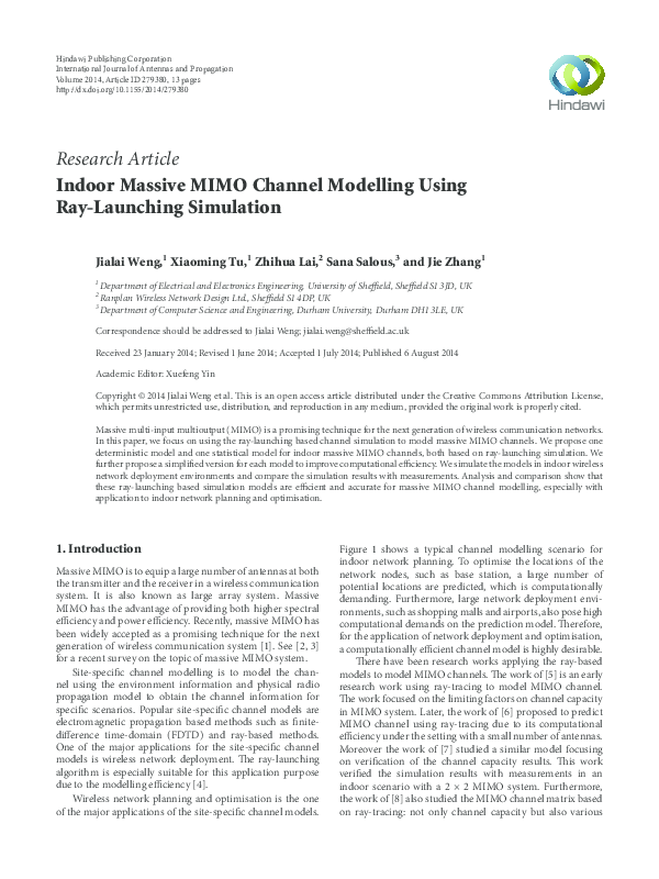 (PDF) Ray-Launching Models for Indoor Massive MIMO