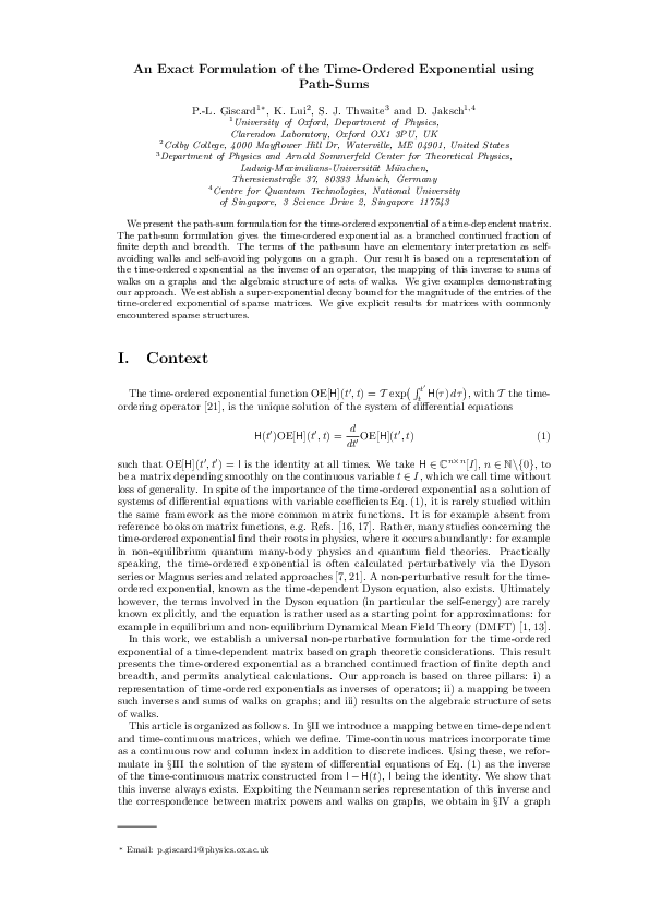 (PDF) An Exact Formulation of the Time-Ordered Exponential using Path-Sums