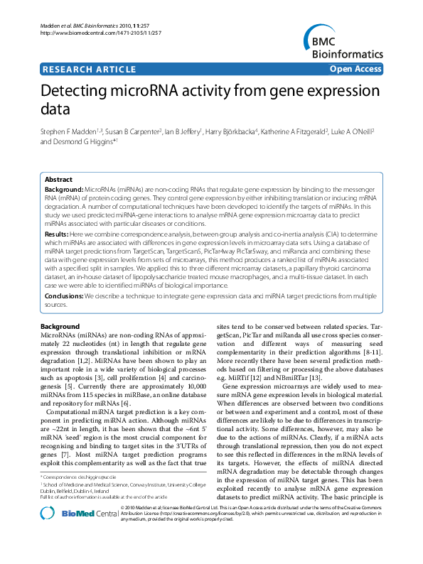 (PDF) Detecting microRNA activity from gene expression data