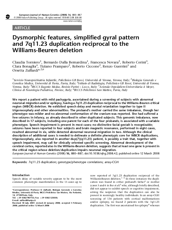 (PDF) Dysmorphic features, simplified gyral pattern and 7q11.23 ...