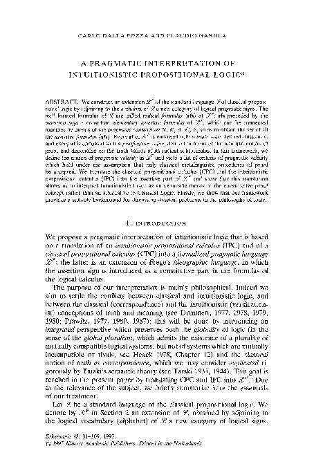 (PDF) A pragmatic interpretation of intuitionistic propositional logic