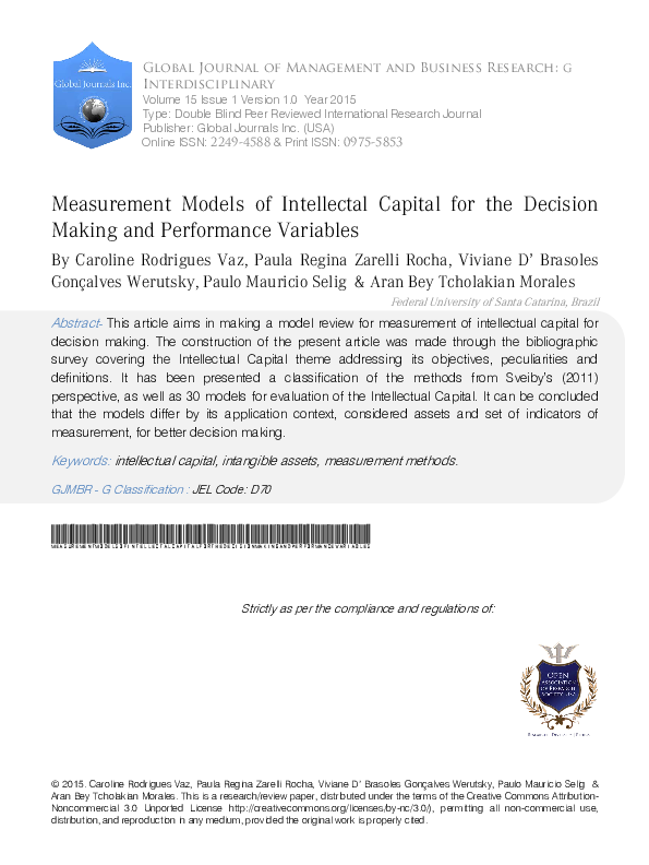 (PDF) Measurement Models of Intellectual Capital for the Decision Making and Performance Variables