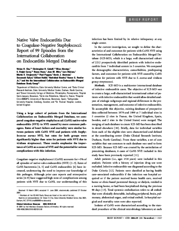 (PDF) Native valve endocarditis due to coagulase-negative staphylococci