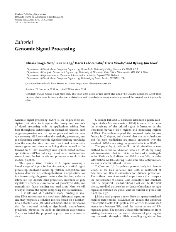 (PDF) Advances in Genomic Signal Processing