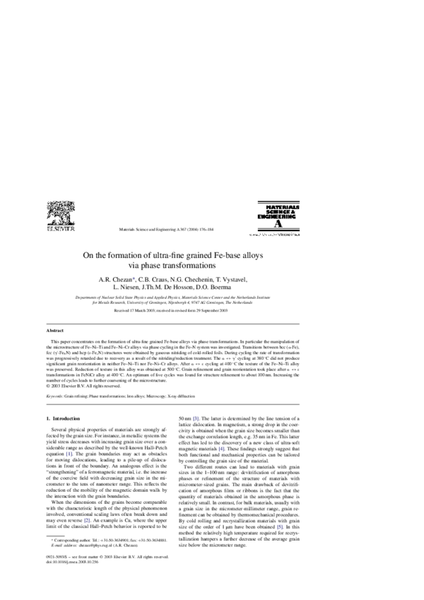 (PDF) On the formation of ultra-fine grained Fe-base alloys via phase transformations