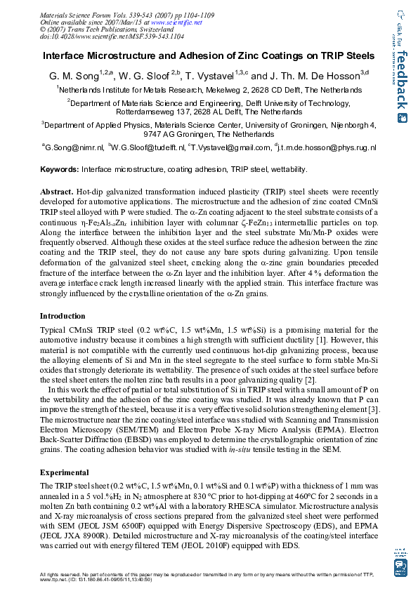 (PDF) Interface Microstructure and Adhesion of Zinc Coatings on TRIP Steels