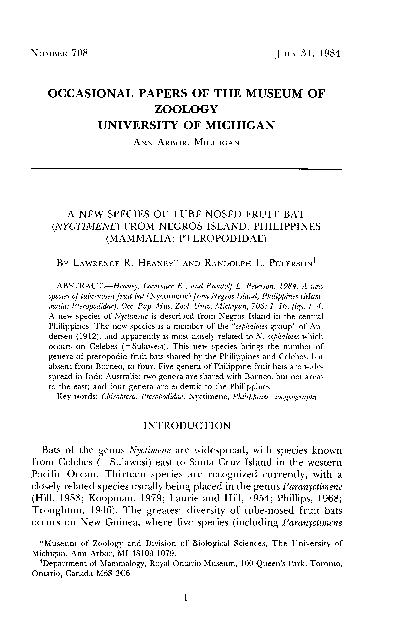 (PDF) A new species of tube-nosed fruit bat (Nyctimene) from Negros ...