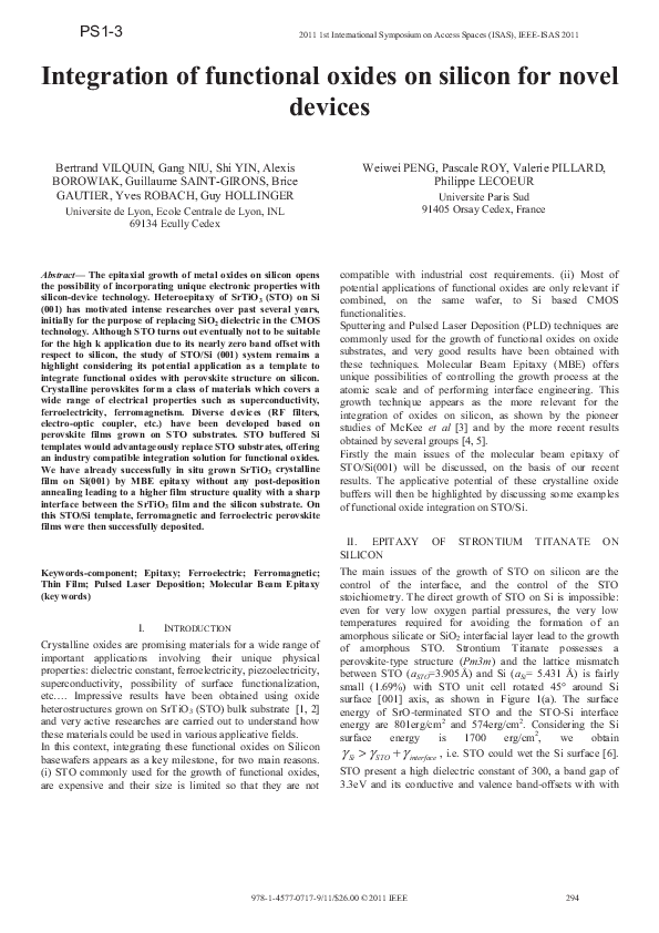 (PDF) Integration of functional oxides on silicon for novel devices