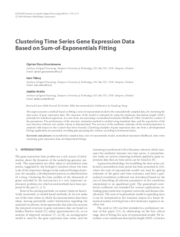 Pdf Clustering Time Series Gene Expression Data Based On Sum Of