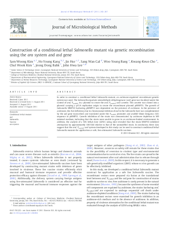 (PDF) Construction of a conditional lethal Salmonella mutant via ...